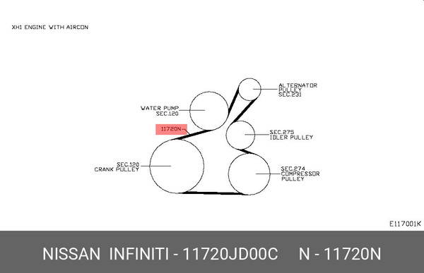 Ремень поликлиновый 7pk1153 Nissan 11720-JD00C - Nissan арт. 11720 ...