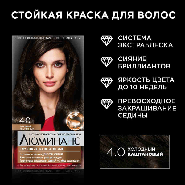 Люминанс Стойкая краска для волос, 4.0 Холодный каштановый, 165 мл ...
