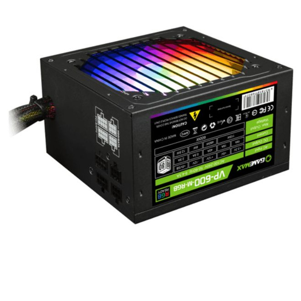 Блок питания GameMax VP-600 Modular RGB (VP-600-M-RGB) черный - 600 Вт, ATX 20+4 пин, 4 pin + 4 ...
