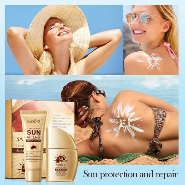 SADOER Набор, солнцезащитный крем SPF 60, для лица и тела + восстанавливающий крем после загара ...