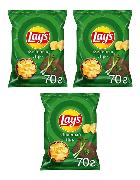 Чипсы картофельные Lay's Зелёный лук, 3 уп по 70 гр - купить с ...