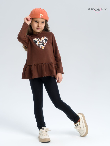 Комплект одежды Девочки SOVAlina Повседневный двойка, с легинсами черный, коричневый, размер 122 ...