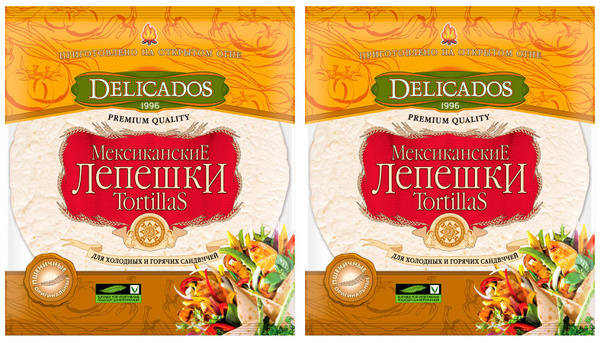 Delicados Лепешки мексиканские Tortillas пшеничные, 6 шт, 400 г, 2 уп ...