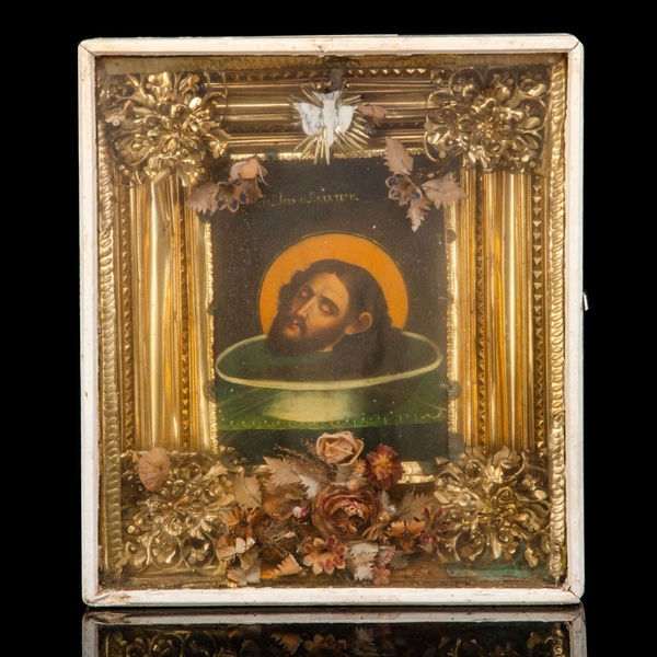 Икона Усекновение главы Иоанна Предтечи, дерево, масло, фольга, стекло, Российская империя, 1850 ...