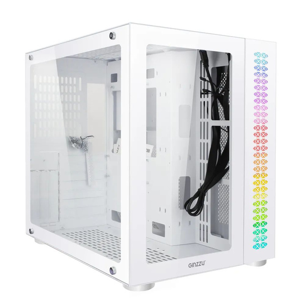 Корпус GINZZU V560 White кубик, закаленное стекло, RGB подсветка, белый ...