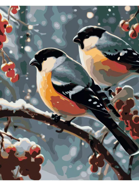 Картина по номерам снегири Размер 40х50, на холсте на деревянном ...