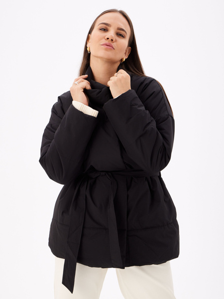 Куртка Женский TheCute черный стояче-отложной Полиэстер, размер 46 Длинный Демисезон оверсайз ...