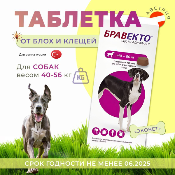 Бравекто жевательная таблетка для собак 40-56 кг. - купить с доставкой ...