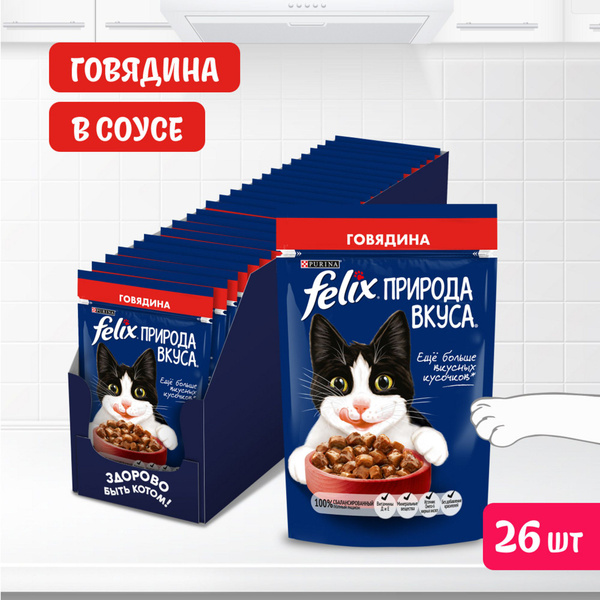 Влажный корм для кошек Felix Природа вкуса, говядина, 75 г x 26 шт ...