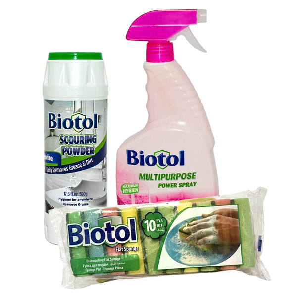 BIOTOL №1 (Чистящий порошок 500 гр + Рифленная губка 1уп/10 шт + Спрей ...
