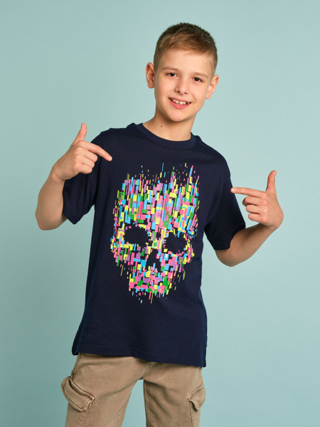 Футболка T-SOD, размер 158, 164, цвет темно-синий, бирюзовый, 100% хлопок - купить по выгодной ...