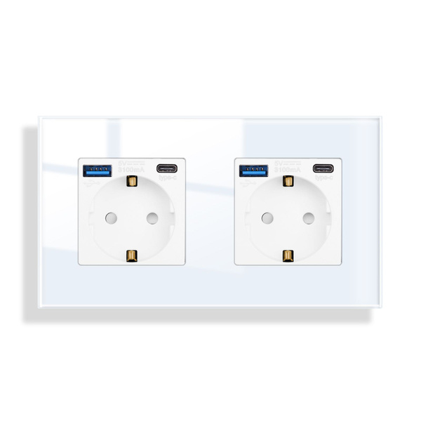 Розетка с USB (Type A + Type C) , с заземлением, 5B 3100 mА, 2 поста ...
