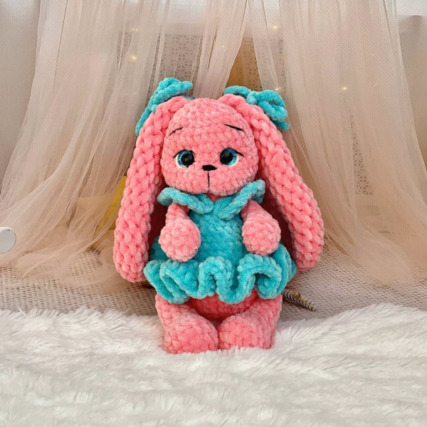 Вязаная зайка с длинными ушами игрушка ручной работы, мягкая игрушка ...