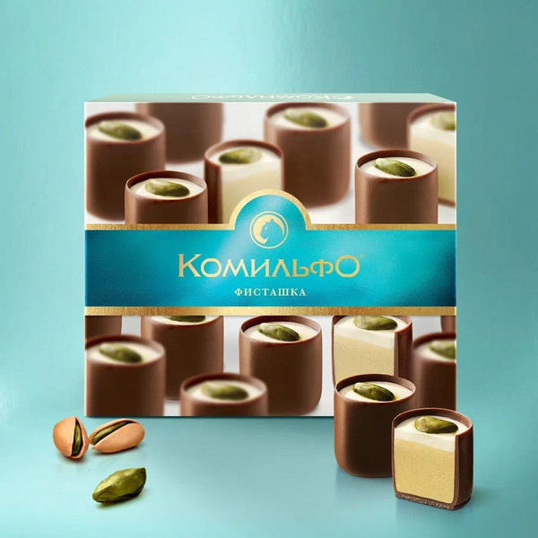 Конфеты шоколадные в коробке "Комильфо" фисташка с двухслойной начинкой ...