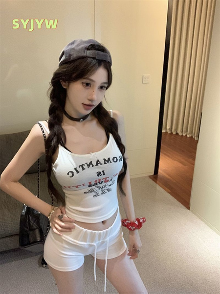 Кроп-топ Женский SYJYW белый, размер 38 Хлопок Бретельки Повседневный Бег Китай Без застежки ...