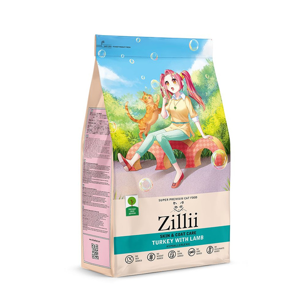Корм сухой для кошек поддержка здоровья кожи и шерсти, гипоаллергенный ZILLII (Зиллии), 2 кг ...
