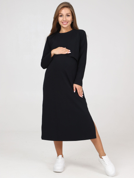 Платье Женский mamajane черный меланж платье-футболка, платье-толстовка Повседневный Длинный ...