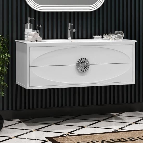 Тумба Opadiris Ибица 120, подвесная, цвет белый/хром, вар.2 (под раковину CeraStyle 121), без ...