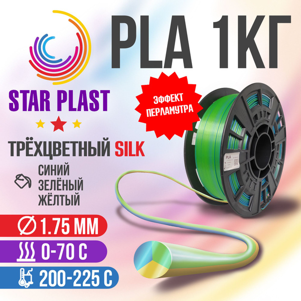 Трехцветный PLA SILK- пластик для 3d-принтера , "Star Plast", 1,75мм, 1 кг , на катушке - купить ...