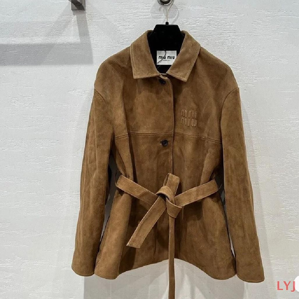 Куртка Женский Miu Miu коричневый V образный Хлопок размер 42 Длинный