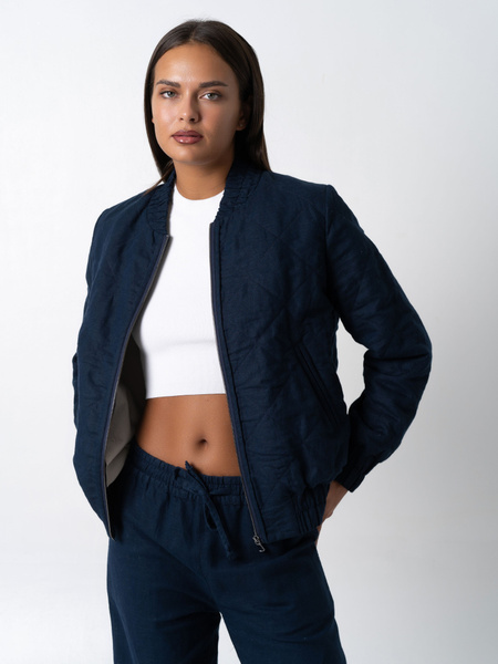 Бомбер Женский Ecoline Fashion Карманы темно-синий Лен, Хлопок, размер ...