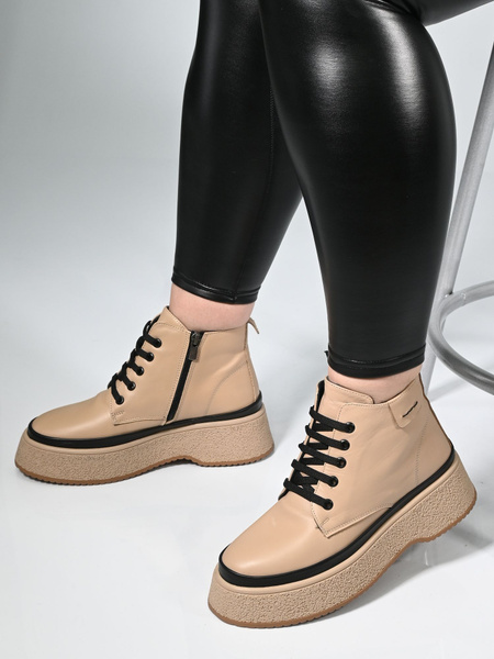 Ботинки Женский Ascalini бежевый лайт, размер 39 Зима 8 Стандартный средний (до 9 см) Россия ...