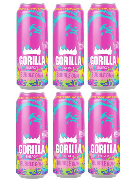 Энергетический напиток Gorilla (Горилла) Bubble Gum, 6 шт. по 0,45 л ...