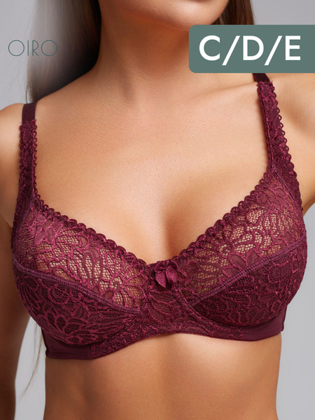 Бюстгальтер Женский OIRO мягкая чашка на каркасе, на косточках, размер 90E бордовый меланж ...