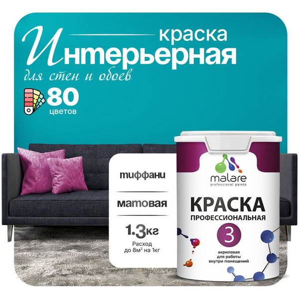 Краска Malare Professional Euro №3 интерьерная для стен и обоев, для потолка, акриловая ...