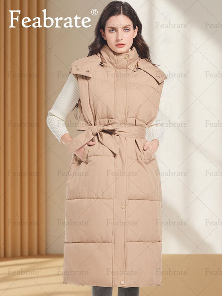 Жилет утепленный Женский Feabrate Капюшон, Карманы хаки, размер 50, 52 Полиэстер Полиэстер ...