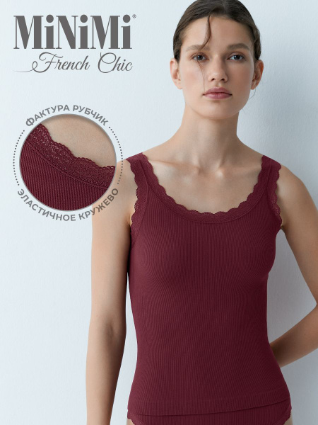 Топ Женский Minimi бордовый, размер 42, 44 В рубчик Китай Без застежки Однотонный купить c ...