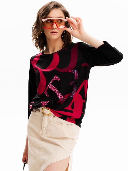 Лонгслив Женский SAHAR art lab красный, черный Длинный, размер 48 Кулирная гладь Туризм ...