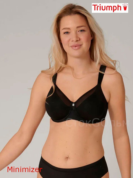Бюстгальтер Женский TRIUMPH с мягкой чашкой, минимайзер, размер 100F черный Текстиль ...