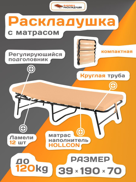 Раскладушка Фабрика-Раскладушек, Сталь, черный купить c доставкой на ...