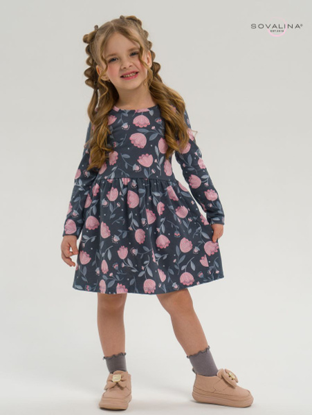 Платье Девочки SOVAlina розовый, серый прямое Повседневный Длинный ...