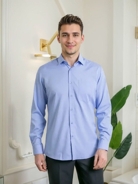 Рубашка Мужской Brostem васильковый Длинный Хлопок Однотонный, размер 58 Пуговицы Россия под ...