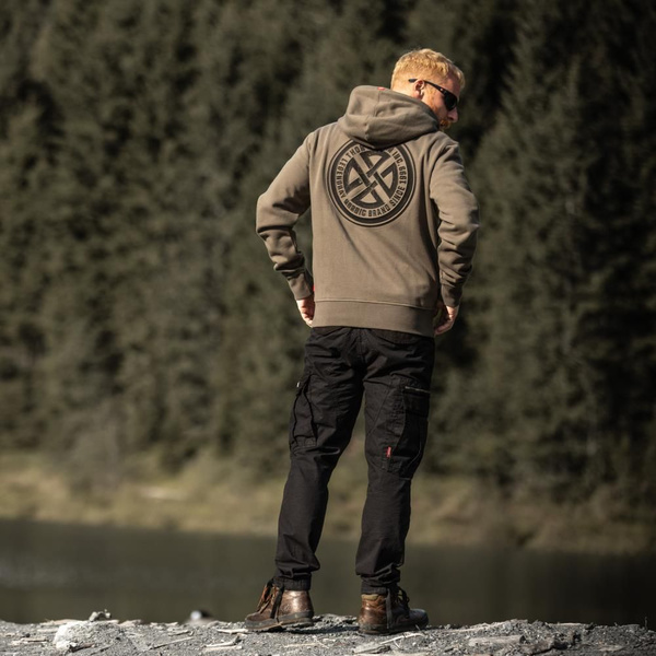 Толстовка Мужской Thor Steinar Капюшон, Карманы оливковый Молния, Затягивающийся шнурок Хлопок ...