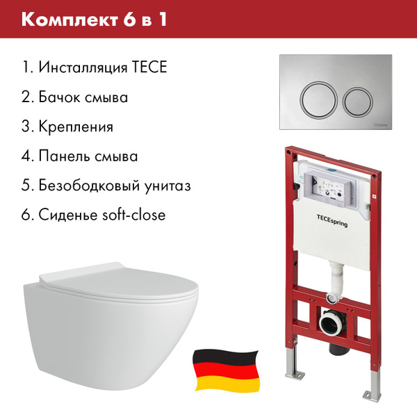 Комплект: Инсталляция TECE spring, панель смыва с круглыми кнопками, хром глянцевый + Alentori ...