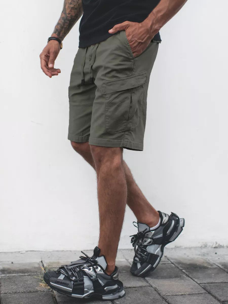 Шорты Мужской Bronks Повседневный зеленый, размер 56, 58 Хлопок, Эластан Молния, Пуговицы Кнопки ...