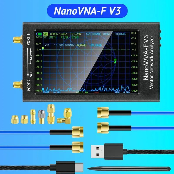 NanoVNA-F V3 Векторный сетевой анализатор 1МГц-6ГГц 4,3-дюймовый ВЧ УКВ UHF VNA Антенный ...
