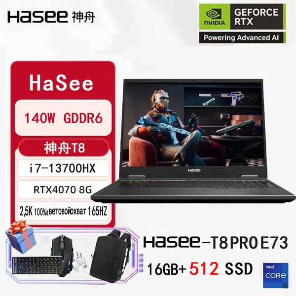 Игровой ноутбук Hasee, 16, Игровые ноутбуки T8 PRO E73 I7-13700HX RTX4070 165Hz, Intel Core i7 ...