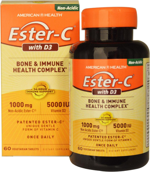 Ester-C с витамином D3, 1000 мг/5000 МЕ, 60 таблеток, для здоровья костей и иммунной системы ...
