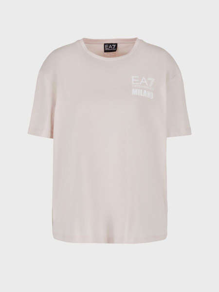 Футболка Женский EA7 светло-розовый, размер 48, 50 Хлопок Логотип Повседневный Турция купить c ...