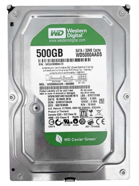 Жесткий диск Western Digital WD5000AADS 500Gb IntelliPower SATAII 3.5" HDD HDD 500 ГБ Внутренний ...
