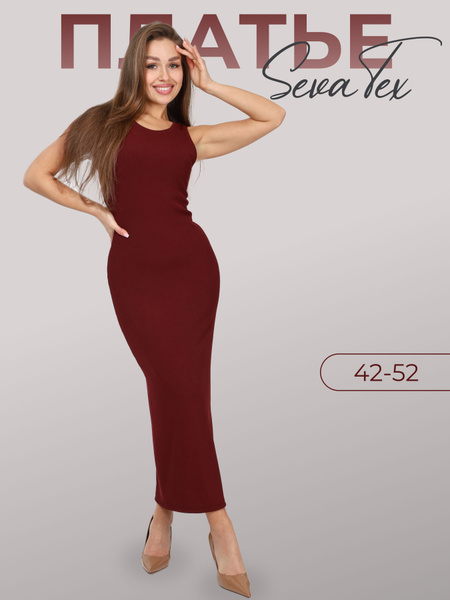 Платье Женский Sevatex бордовый платье-лапша, платье-майка Повседневный Бретельки Лапша В рубчик ...