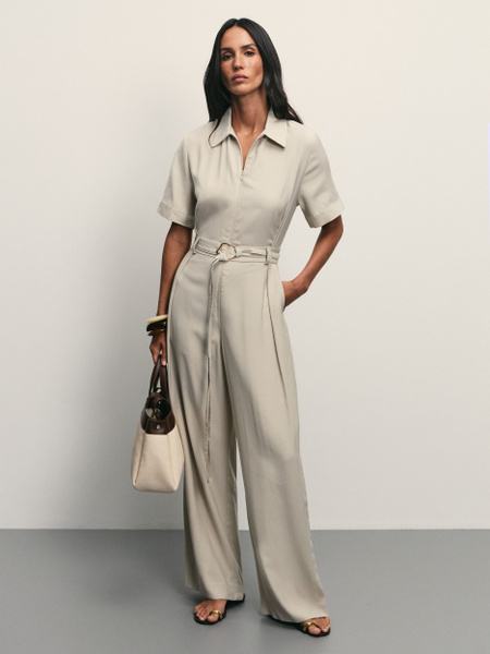 Комбинезон Женский Zarina, размер 42, рост 165-180 кремовый Демисезон с брюками Повседневный ...