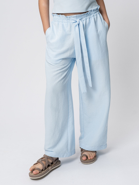 Брюки Девочки Valini палаццо, кюлоты голубой Хлопок, Вискоза Повседневный, размер 152 Резинка ...