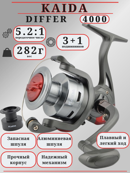 Катушка KAIDA рыбалка1, Безынерционная, 4000, Передний фрикцион купить c доставкой на OZON по ...