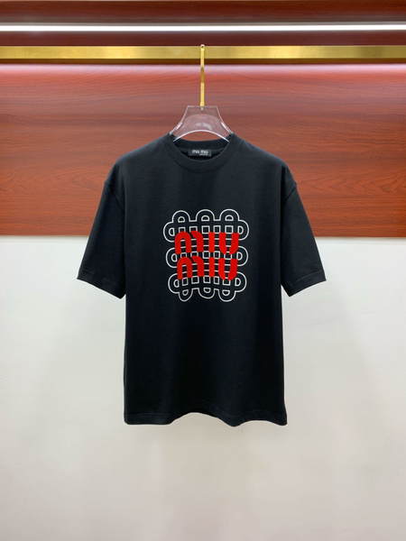 Футболка Мужской Женский Miu Miu черный Короткий размер 46 Хлопок