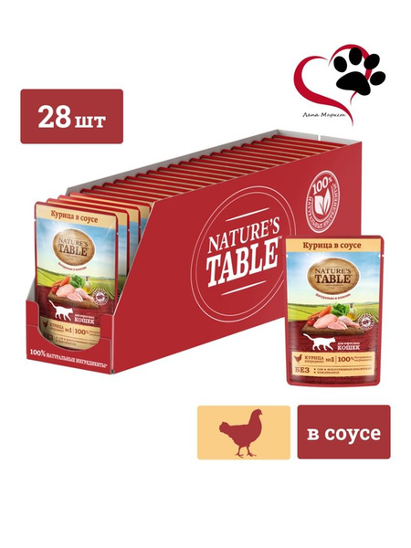 Влажный корм для кошек Natures Table Курица в соусе, 85г купить на OZON по низкой цене (1983524407)